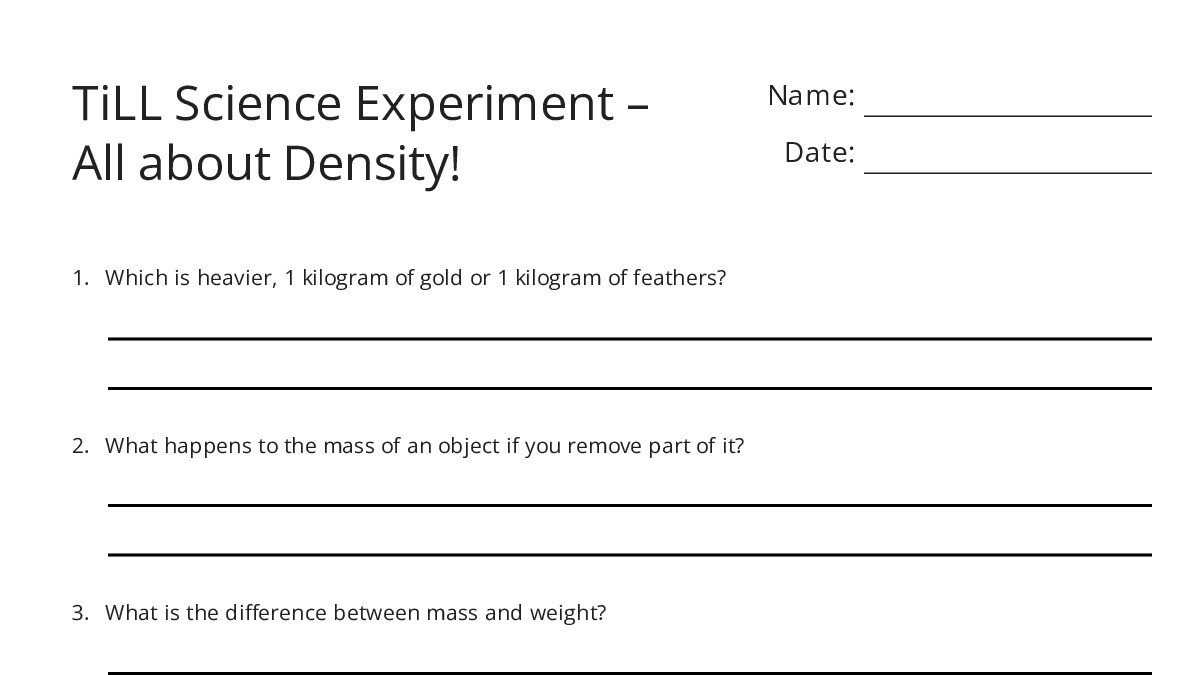 TiLL Science Experiment – All about Density! - My Worksheet Maker ...