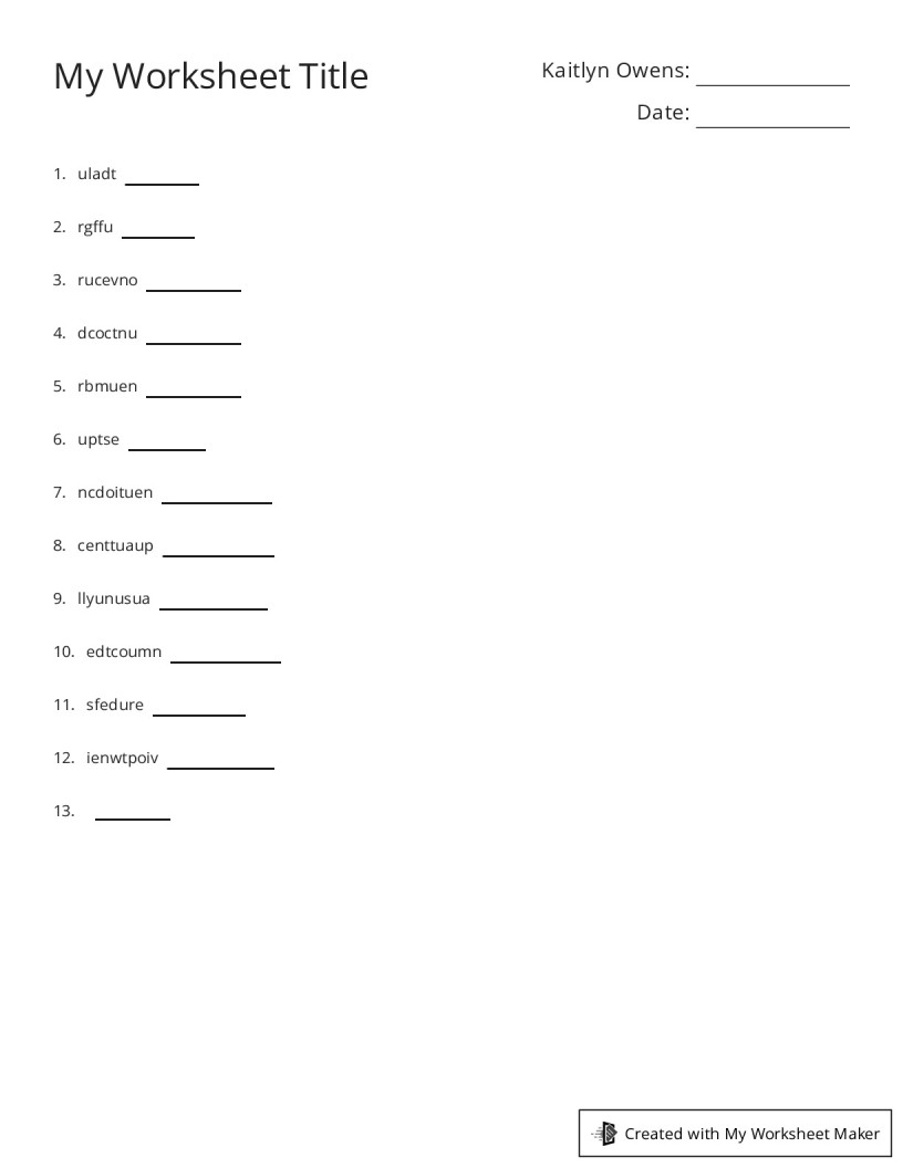 My Worksheet Title - My Worksheet Maker: Create Your Own Worksheets