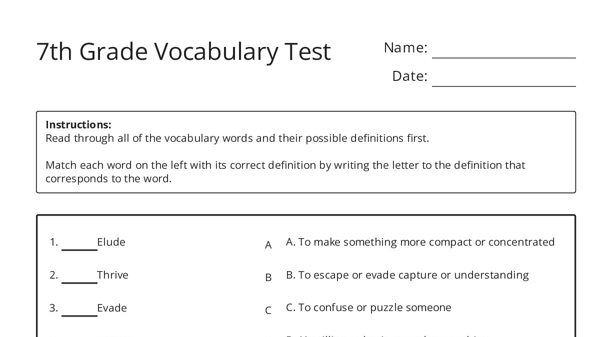 7th Grade Vocabulary Test - My Worksheet Maker: Create Your Own Worksheets