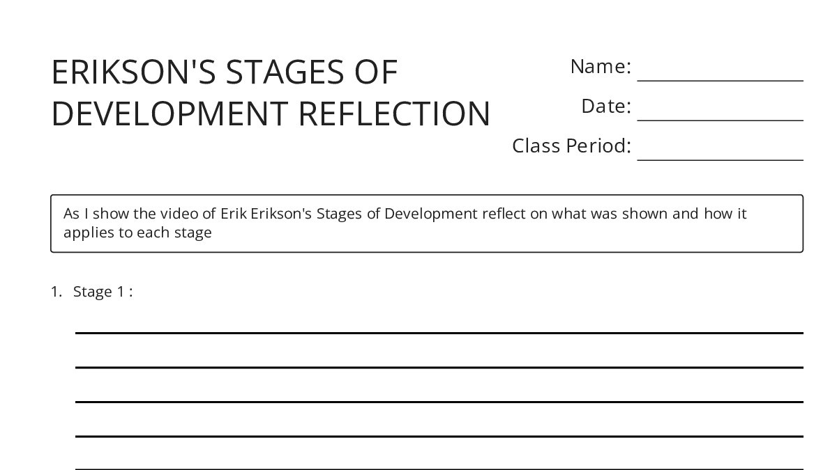 ERIKSON'S STAGES OF DEVELOPMENT REFLECTION - My Worksheet Maker: Create ...