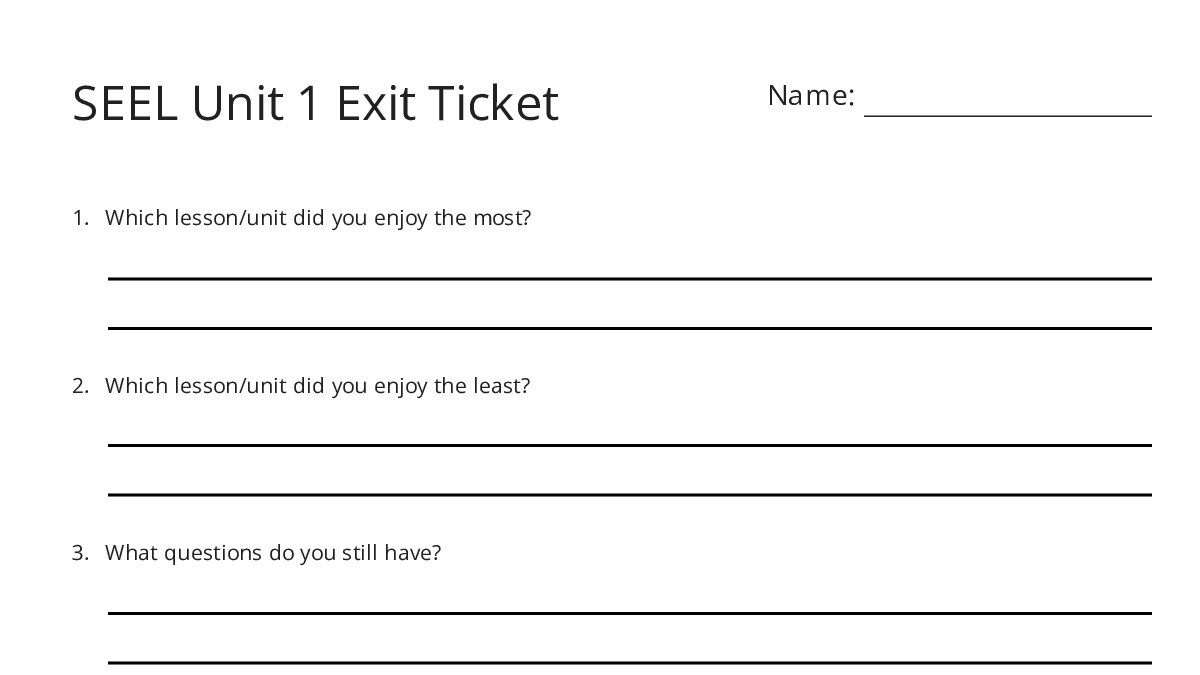 SEEL Unit 1 Exit Ticket - My Worksheet Maker: Create Your Own Worksheets