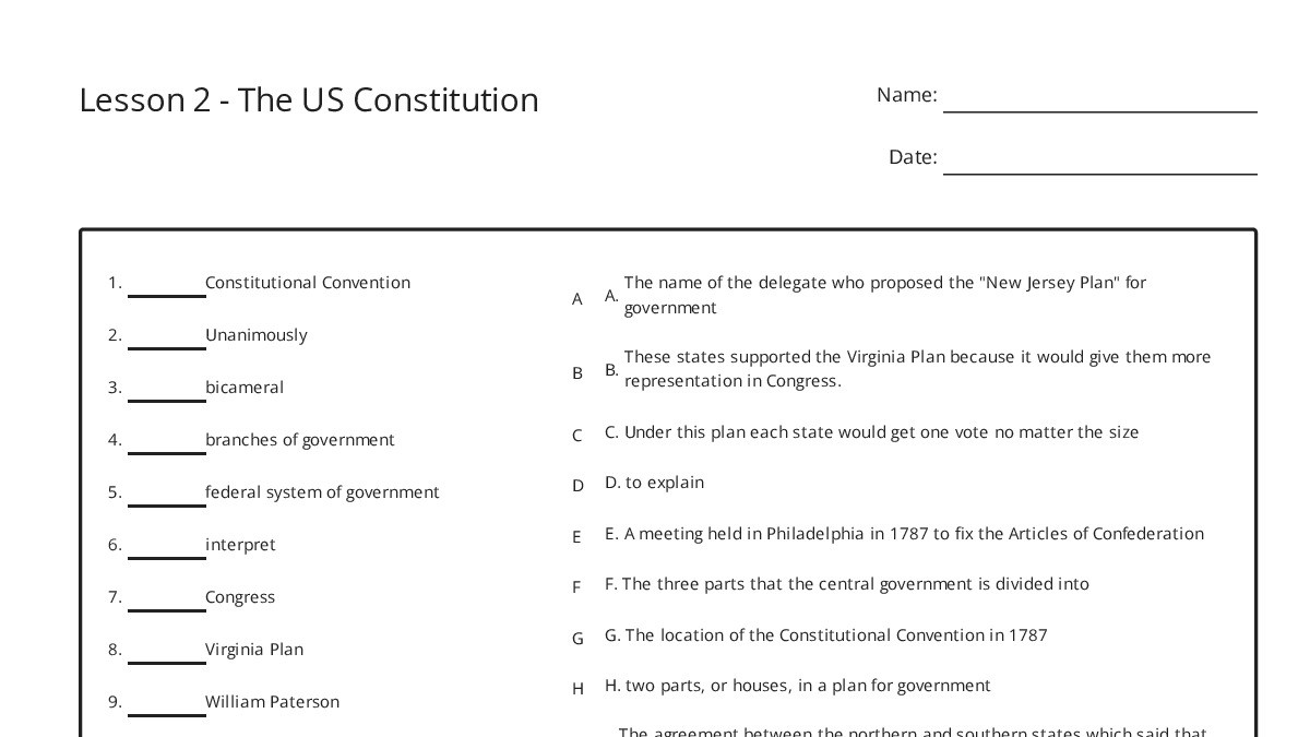 Lesson 2 - The US Constitution - My Worksheet Maker: Create Your Own ...