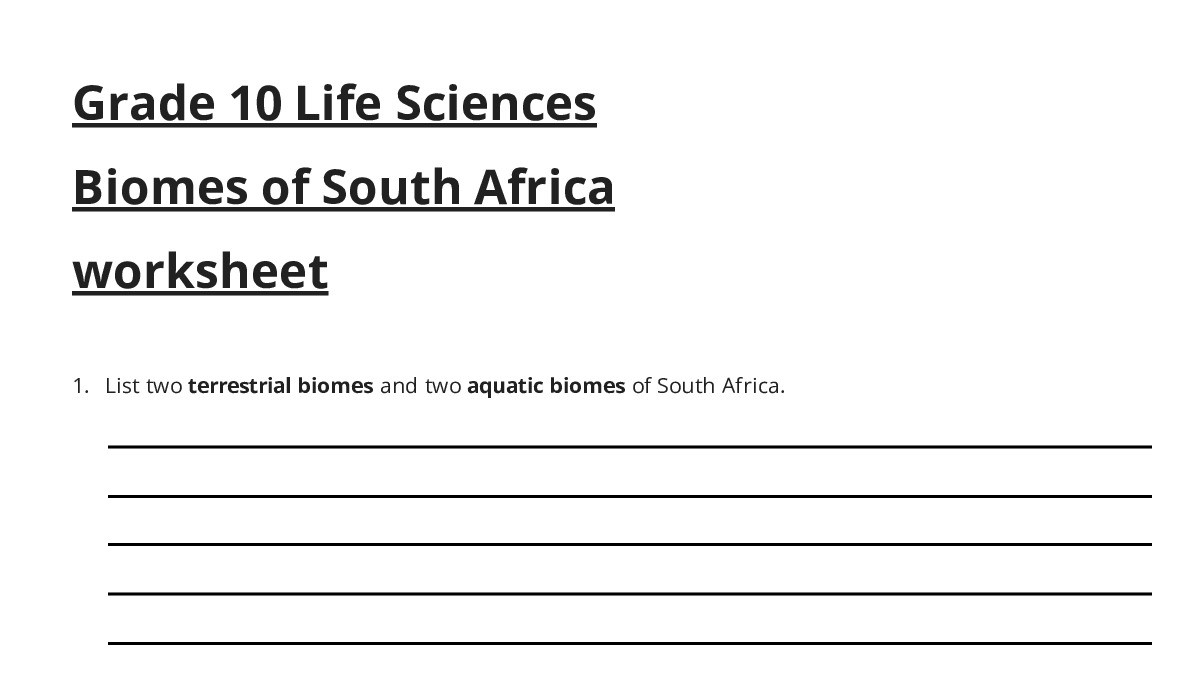 Grade 10 Life Sciences Biomes of South Africa worksheet - My Worksheet ...