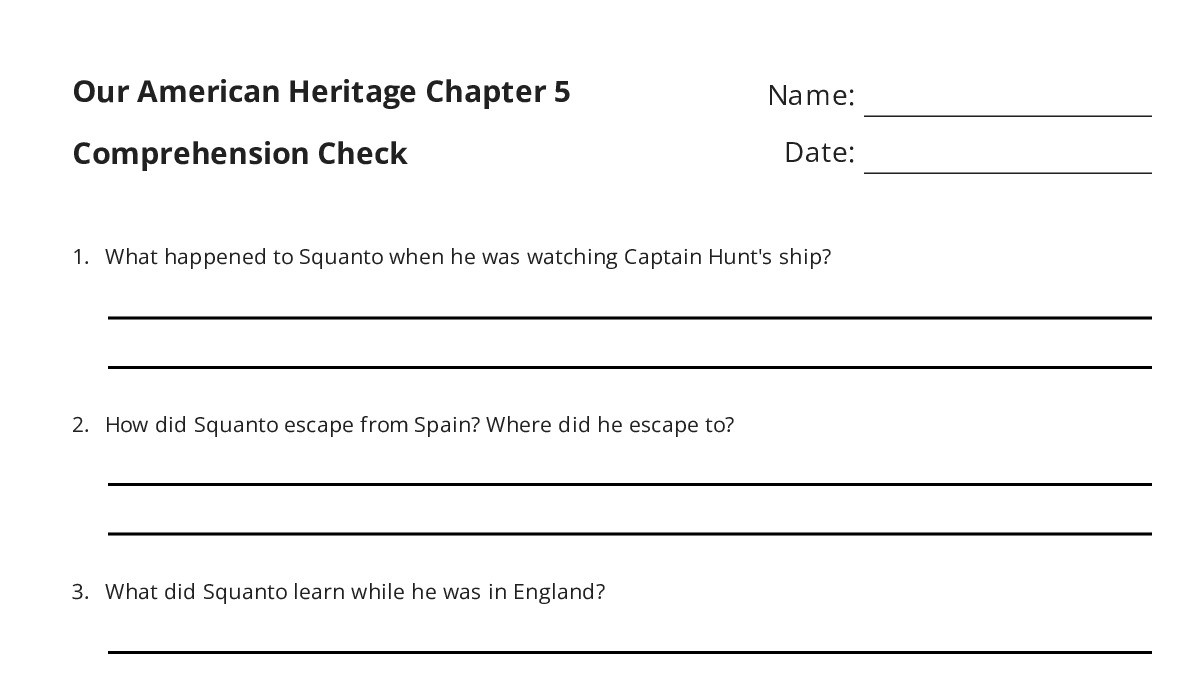 Our American Heritage Chapter 5 Comprehension Check - My Worksheet ...