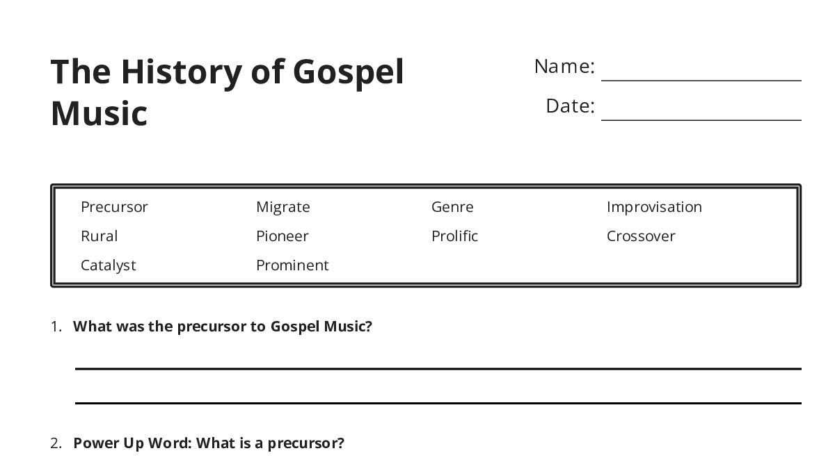 The History of Gospel Music - My Worksheet Maker: Create Your Own ...