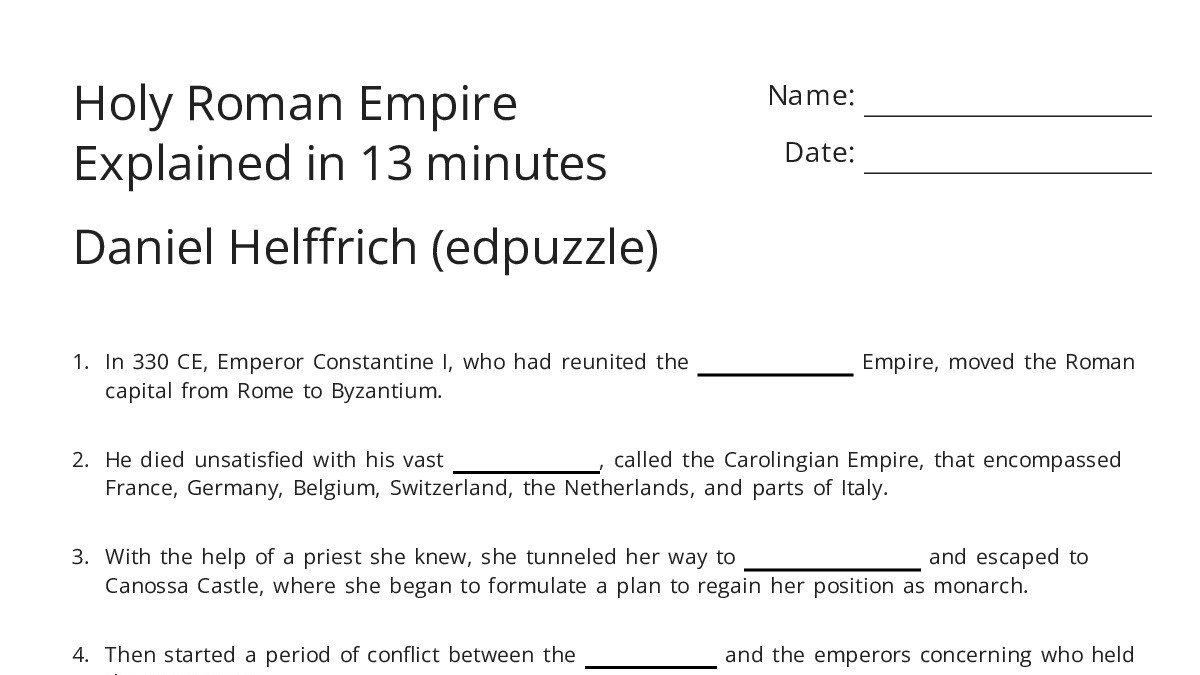 Holy Roman Empire Explained in 13 minutes Daniel Helffrich (edpuzzle ...