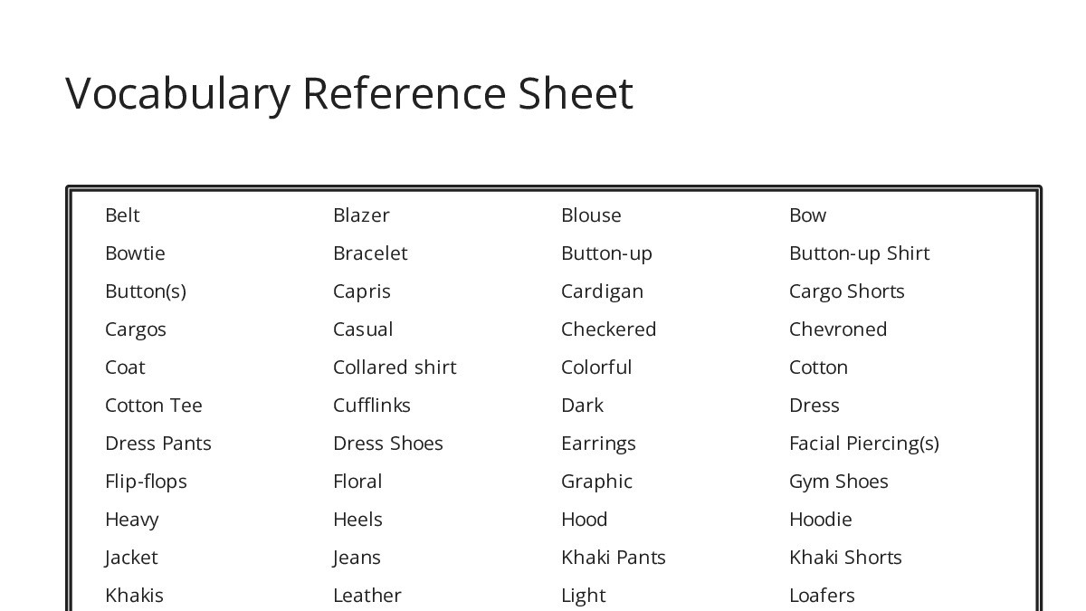 Vocabulary Reference Sheet - My Worksheet Maker: Create Your Own Worksheets