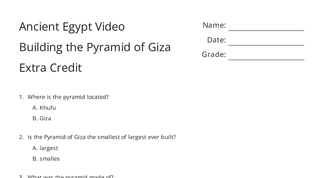 Ancient Egypt Video Building the Pyramid of Giza Extra Credit - My ...