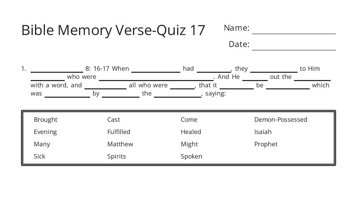 Bible Memory Verse-Quiz 17 - My Worksheet Maker: Create Your Own Worksheets