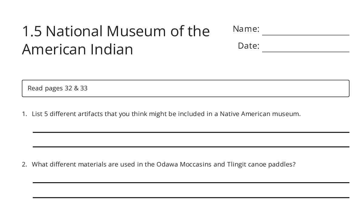 1.5 National Museum of the American Indian - My Worksheet Maker: Create ...