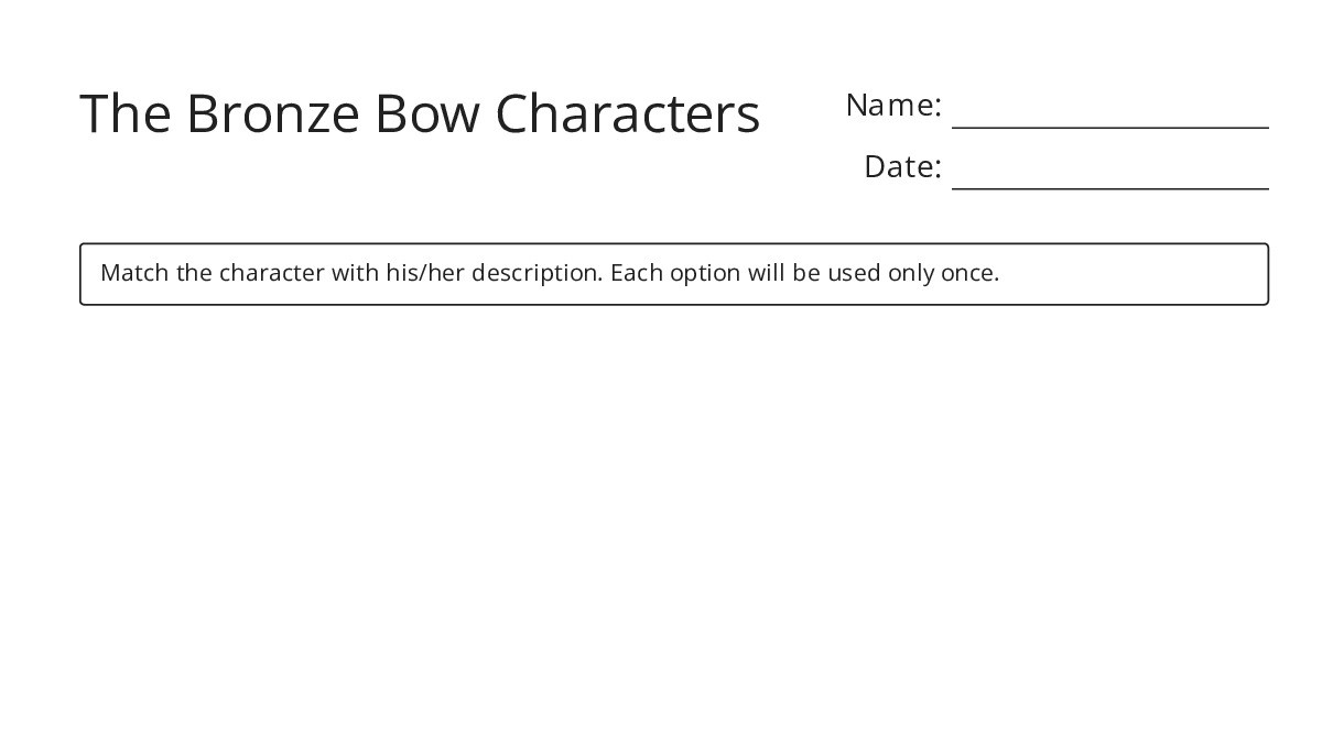 The Bronze Bow Characters - My Worksheet Maker: Create Your Own Worksheets