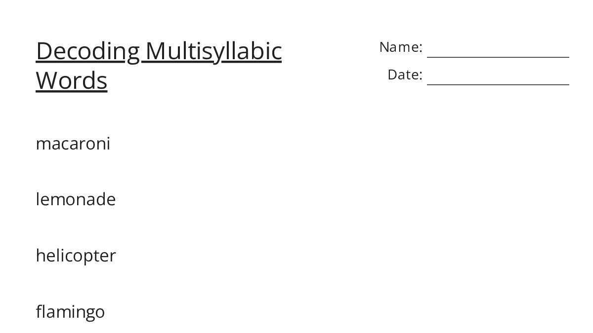 Decoding Multisyllabic Words - My Worksheet Maker: Create Your Own ...