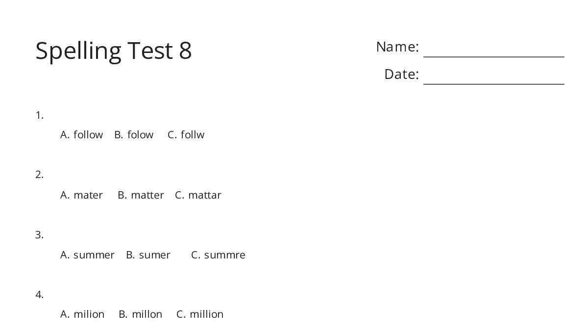 Spelling Test 8 - My Worksheet Maker: Create Your Own Worksheets