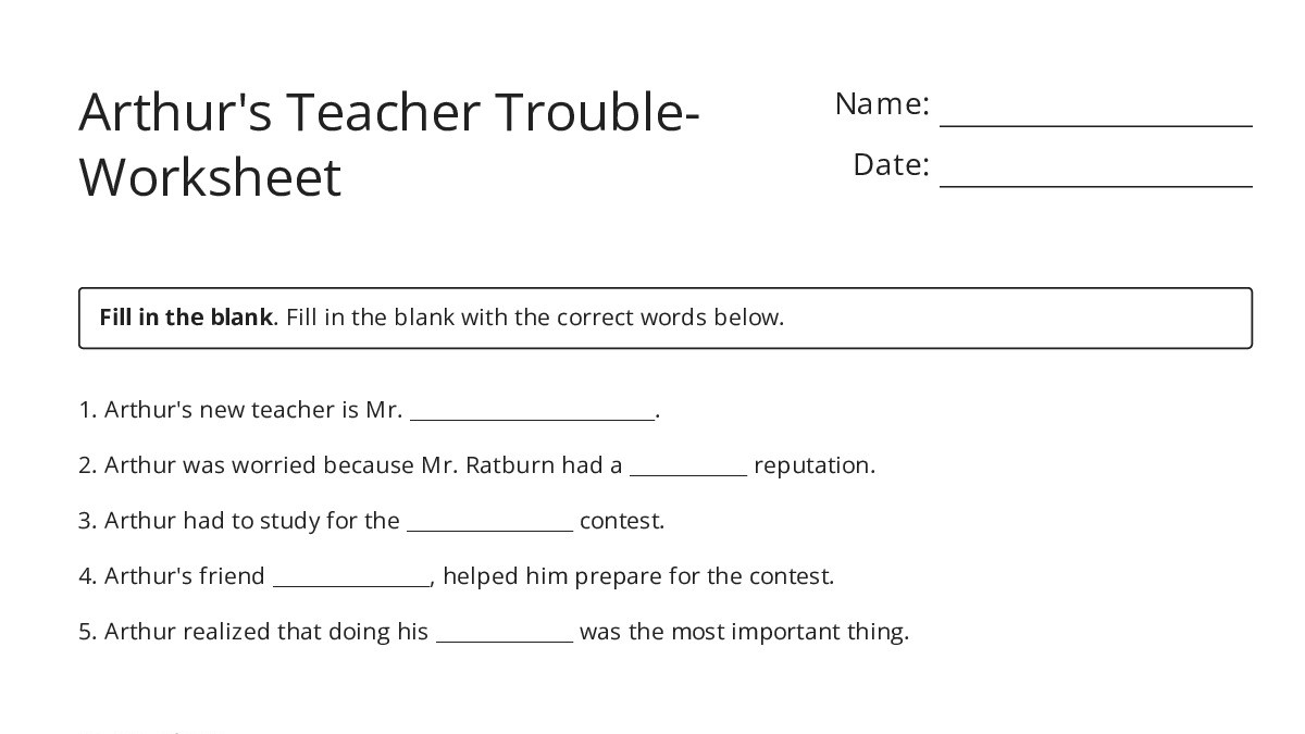 Arthur's Teacher Trouble- Worksheet - My Worksheet Maker: Create Your ...