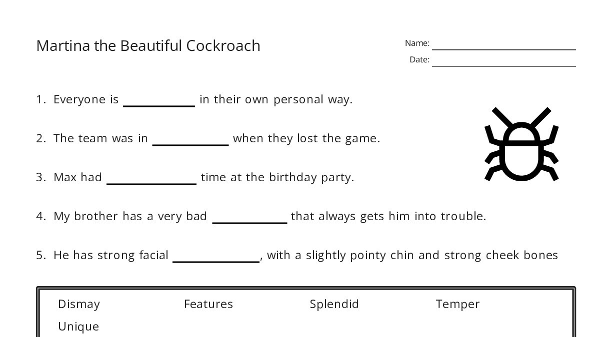 Martina the Beautiful Cockroach - My Worksheet Maker: Create Your Own ...