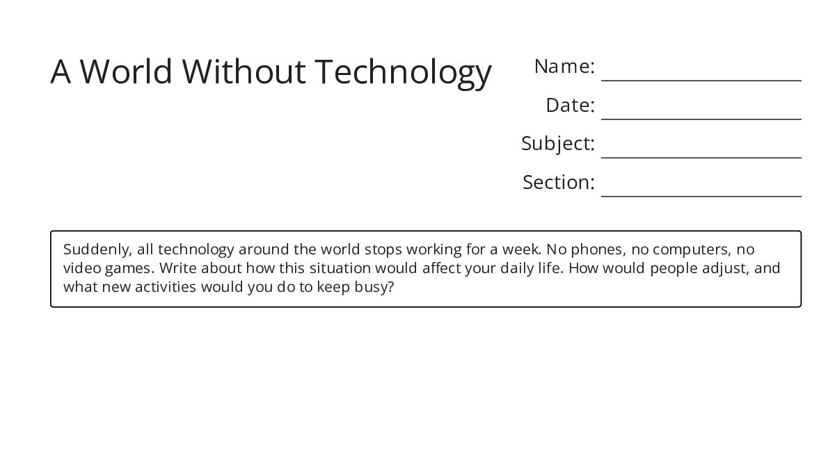 A World Without Technology - My Worksheet Maker: Create Your Own Worksheets