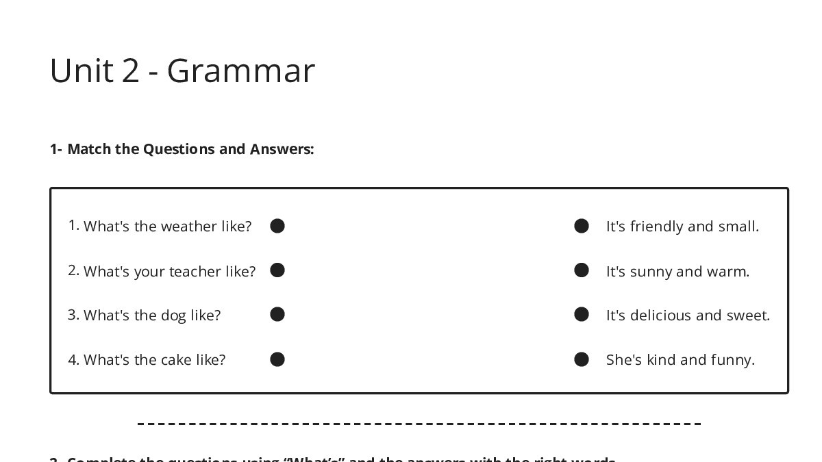 Unit 2 - Grammar - My Worksheet Maker: Create Your Own Worksheets