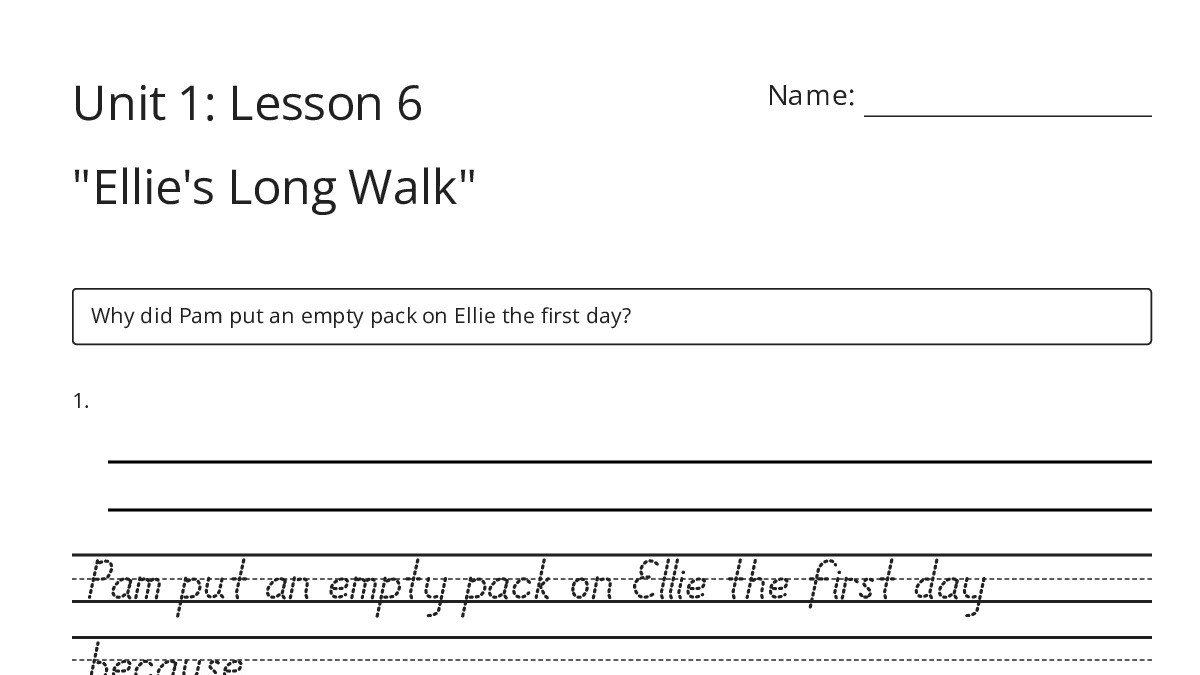 Unit 1: Lesson 6 "Ellie's Long Walk" - My Worksheet Maker: Create Your ...
