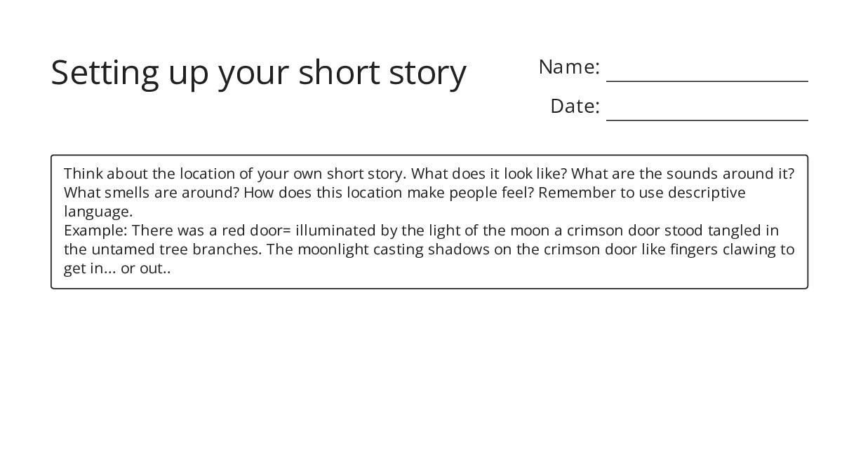 Setting up your short story - My Worksheet Maker: Create Your Own ...