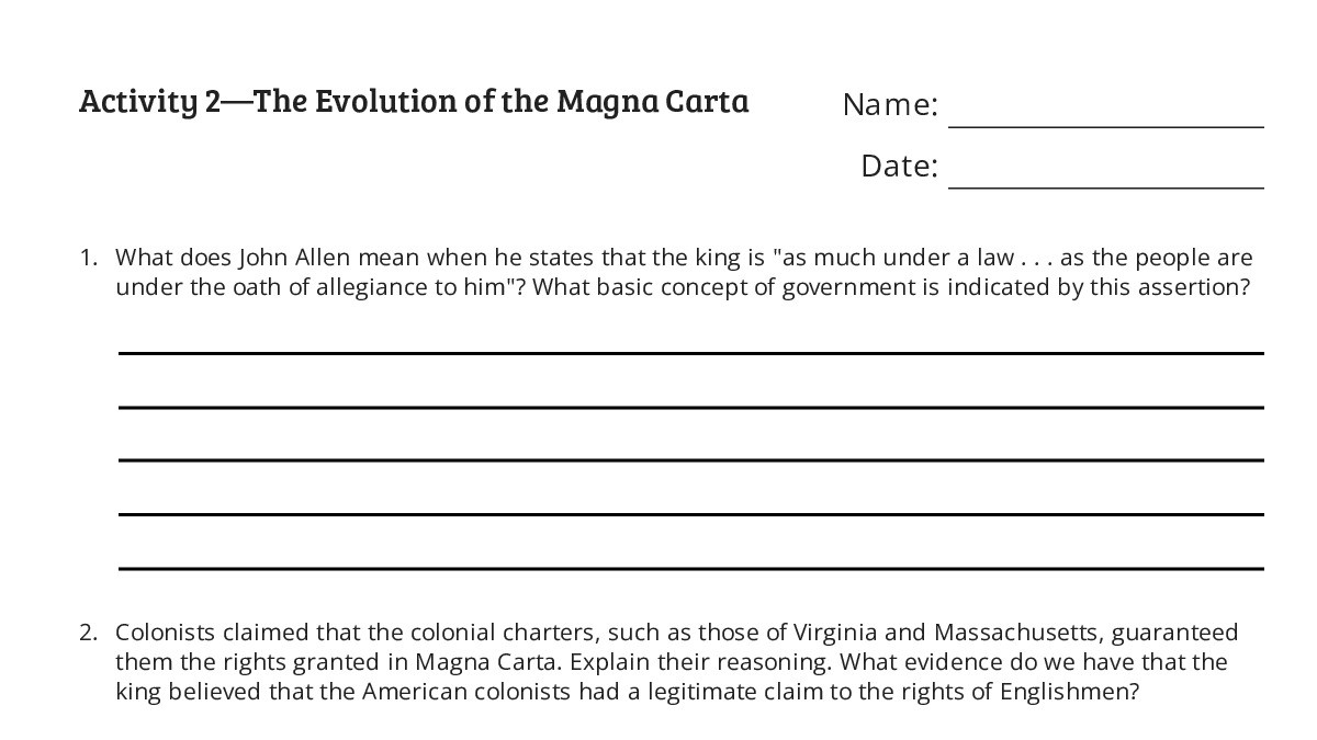 Activity 2—The Evolution of the Magna Carta - My Worksheet Maker ...