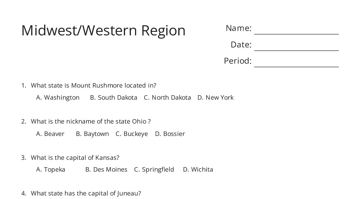 Midwest/Western Region - My Worksheet Maker: Create Your Own Worksheets