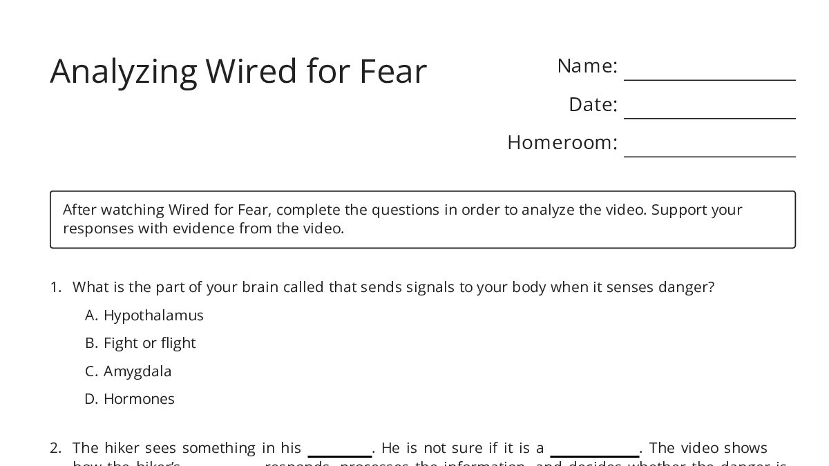 Analyzing Wired for Fear - My Worksheet Maker: Create Your Own Worksheets