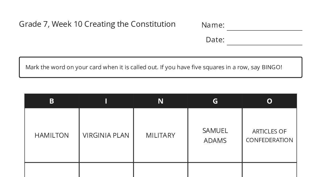 Grade 7, Week 10 Creating the Constitution - My Bingo Maker: Create ...