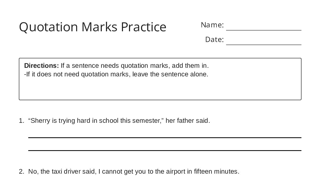 Quotation Marks Practice - My Worksheet Maker: Create Your Own Worksheets