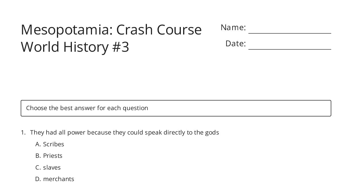 Mesopotamia: Crash Course World History #3 - My Worksheet Maker: Create ...