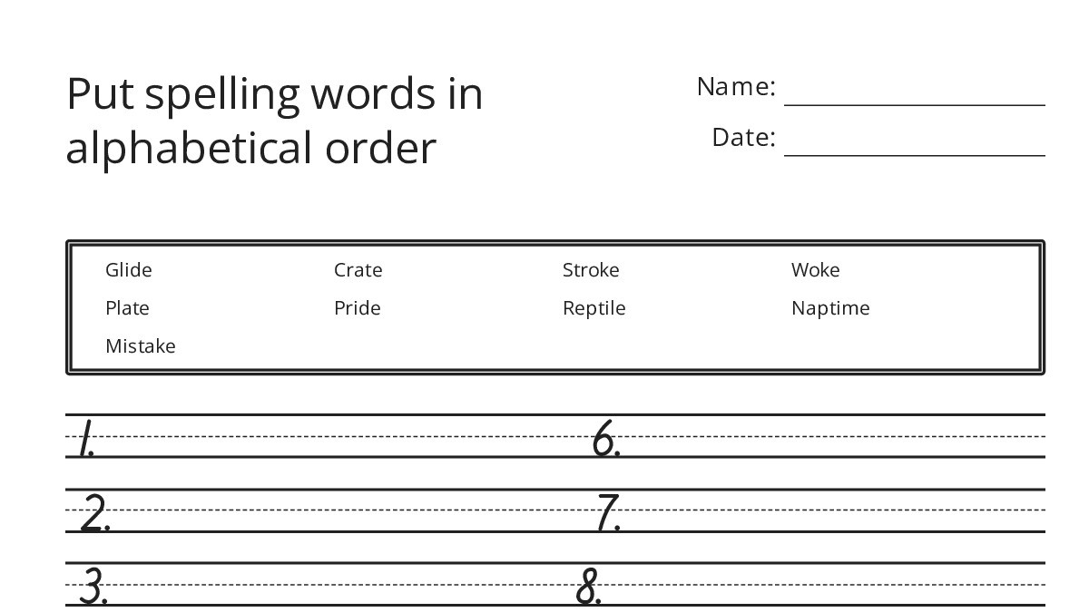 Put spelling words in alphabetical order - My Worksheet Maker: Create ...