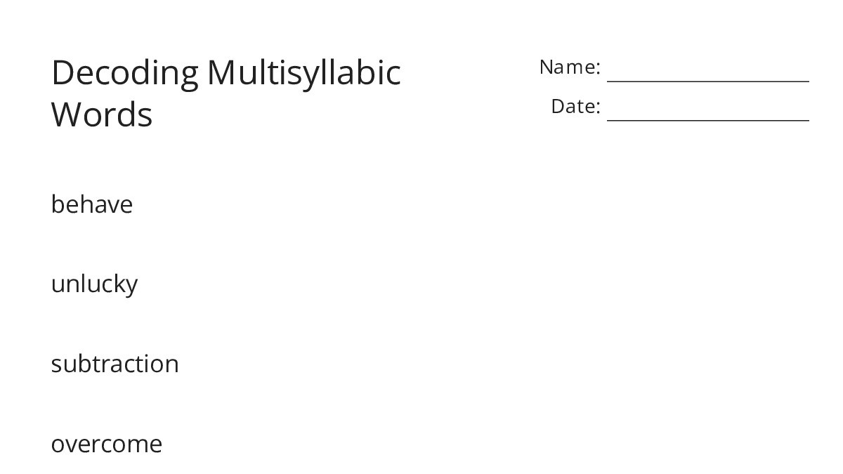 Decoding Multisyllabic Words - My Worksheet Maker: Create Your Own ...