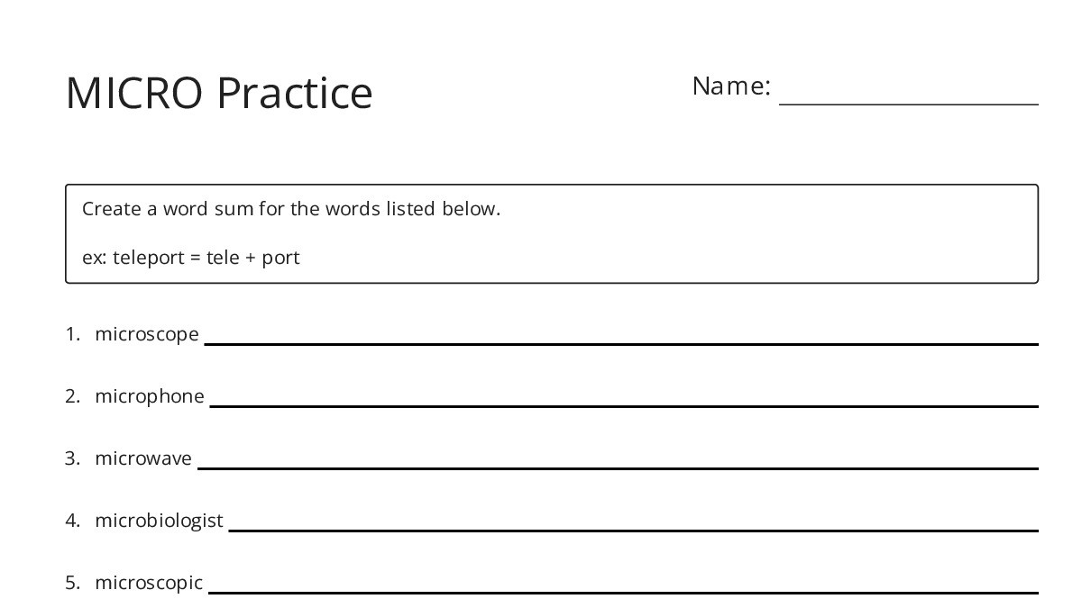 MICRO Practice - My Worksheet Maker: Create Your Own Worksheets