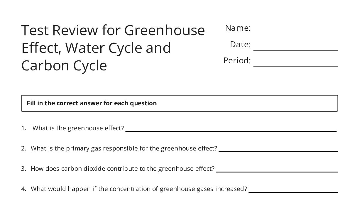 Test Review for Greenhouse Effect, Water Cycle and Carbon Cycle - My ...