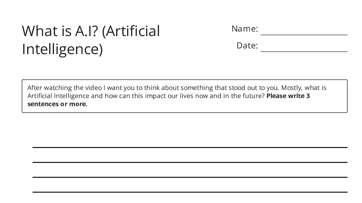 What is A.I? (Artificial Intelligence) - My Worksheet Maker: Create ...