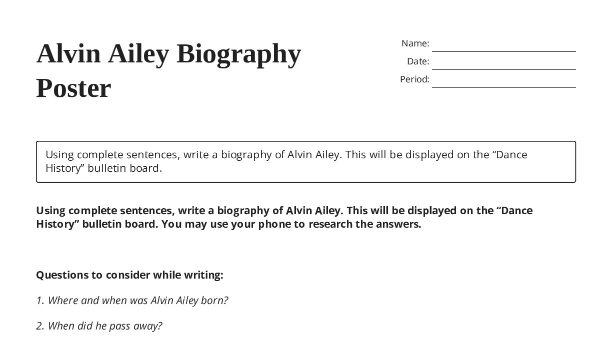 Alvin Ailey Biography Poster - My Worksheet Maker: Create Your Own ...