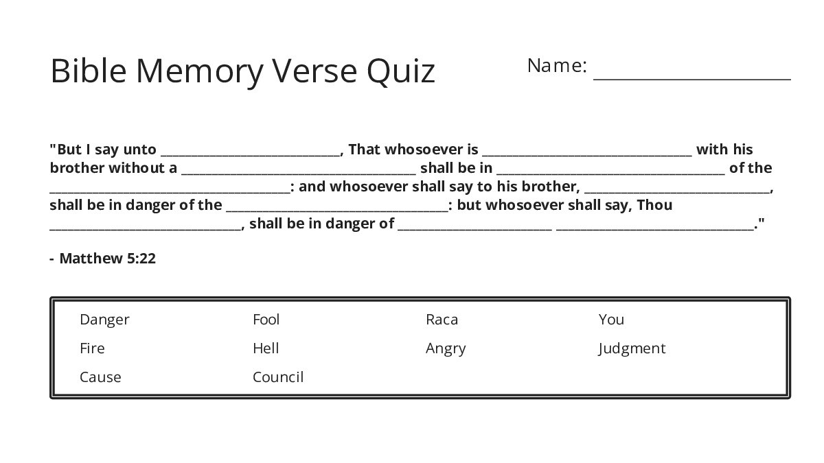 Bible Memory Verse Quiz - My Worksheet Maker: Create Your Own Worksheets