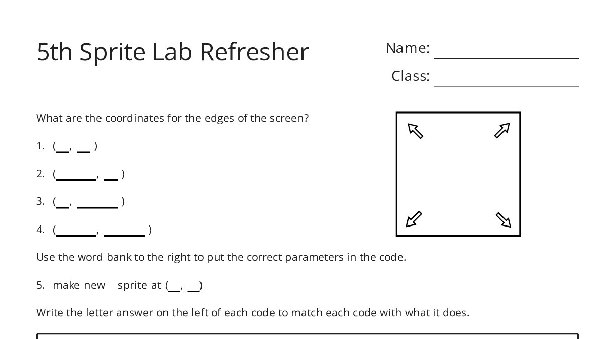 5th Sprite Lab Refresher - My Worksheet Maker: Create Your Own Worksheets