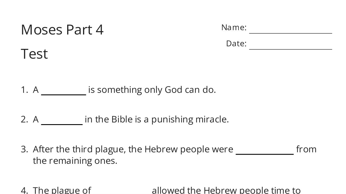 Moses Part 4 Test - My Worksheet Maker: Create Your Own Worksheets