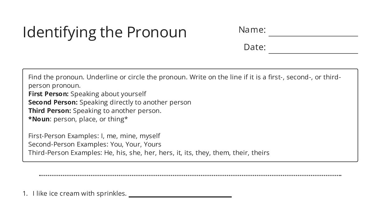 Identifying the Pronoun - My Worksheet Maker: Create Your Own Worksheets