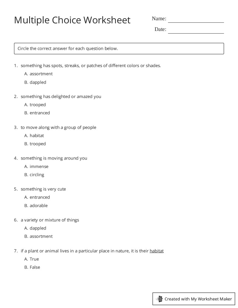 Multiple Choice Worksheet - My Worksheet Maker: Create Your Own Worksheets