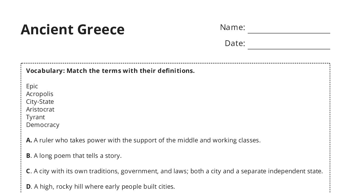 Ancient Greece - My Worksheet Maker: Create Your Own Worksheets