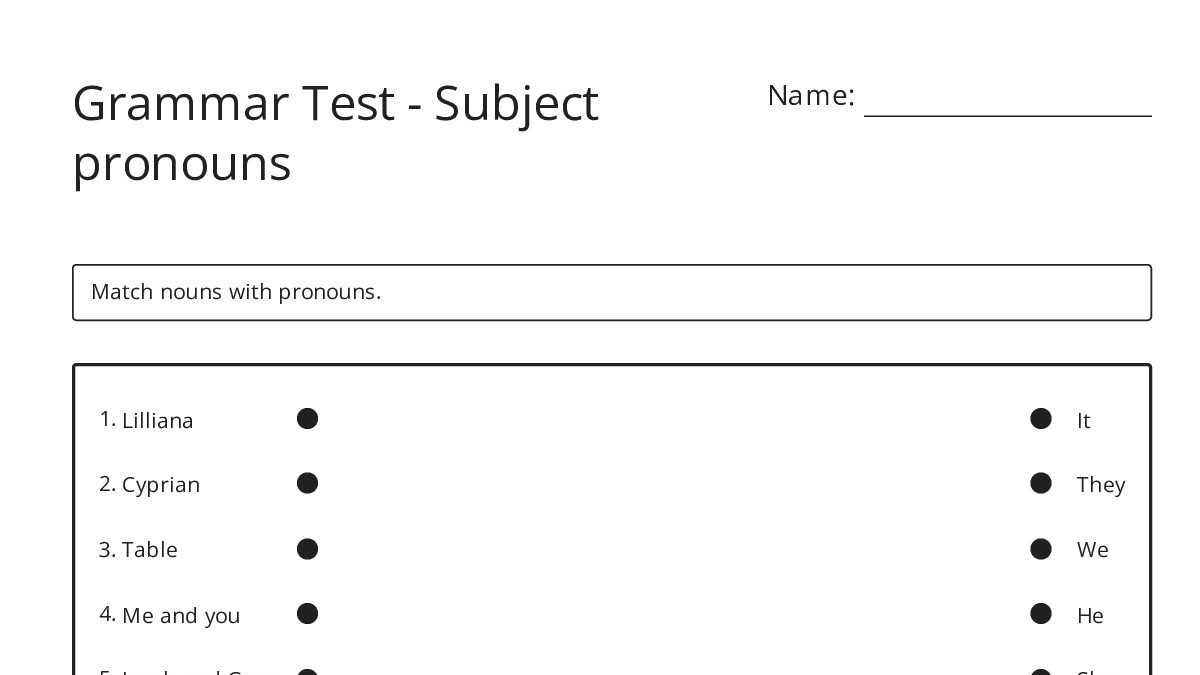 Grammar Test - Subject pronouns - My Worksheet Maker: Create Your Own ...