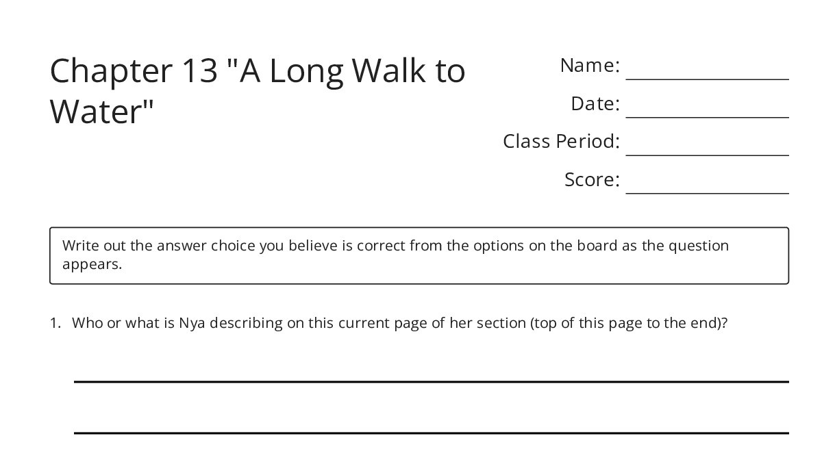Chapter 13 "A Long Walk to Water" - My Worksheet Maker: Create Your Own ...