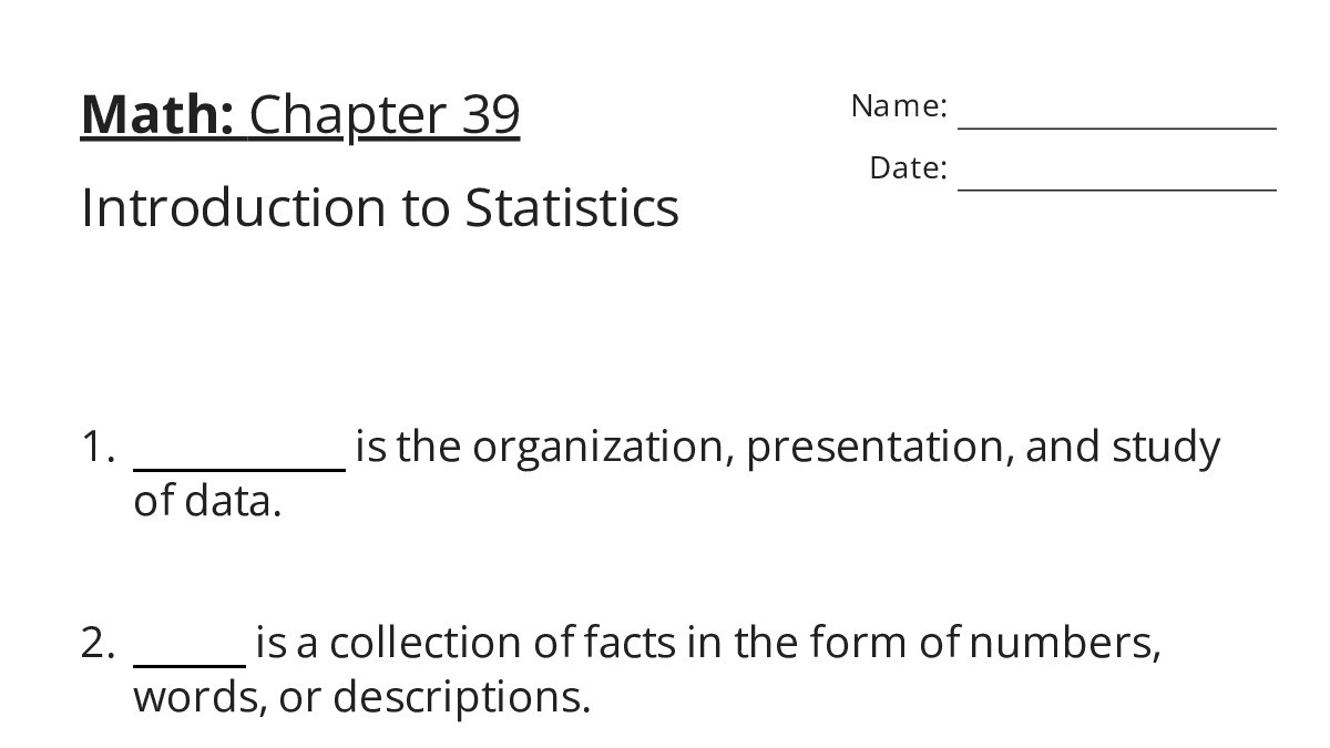 Math: Chapter 39 Introduction to Statistics - My Worksheet Maker ...