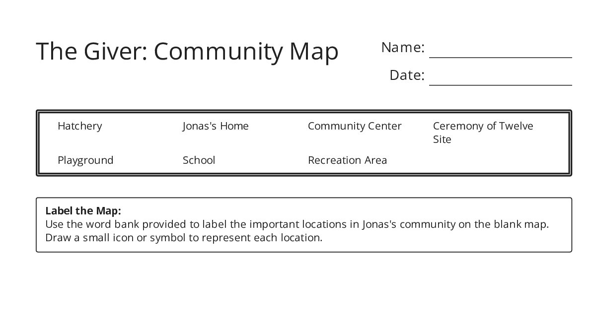 The Giver: Community Map - My Worksheet Maker: Create Your Own Worksheets