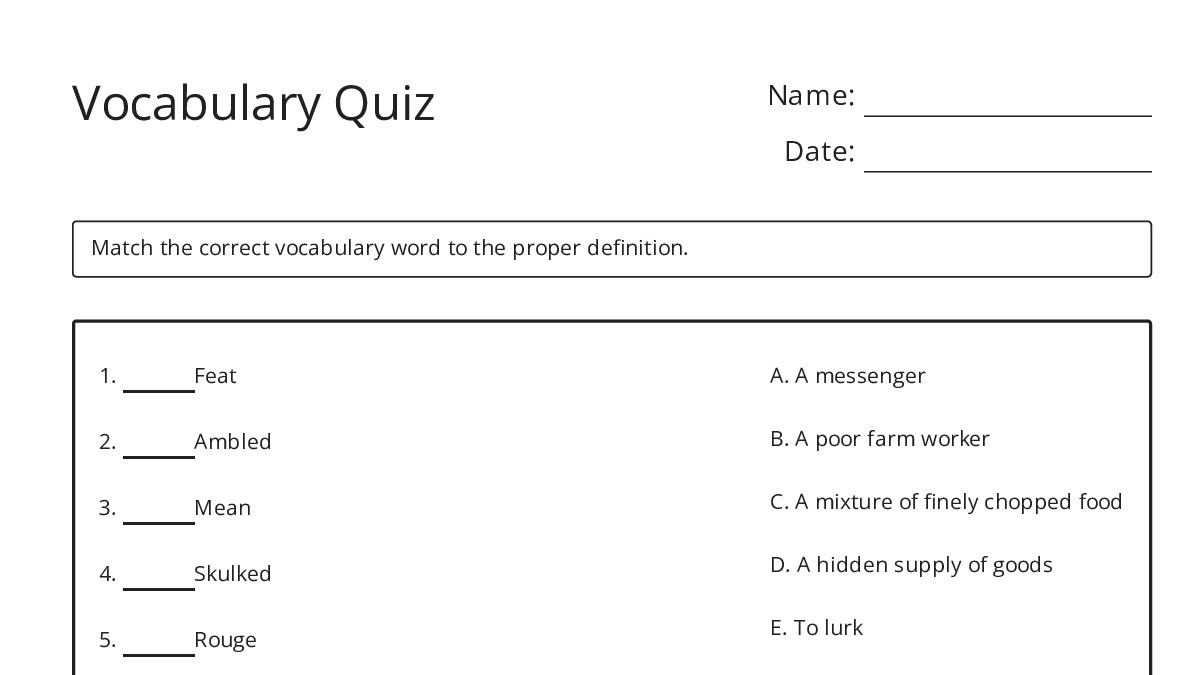 Vocabulary Quiz - My Worksheet Maker: Create Your Own Worksheets