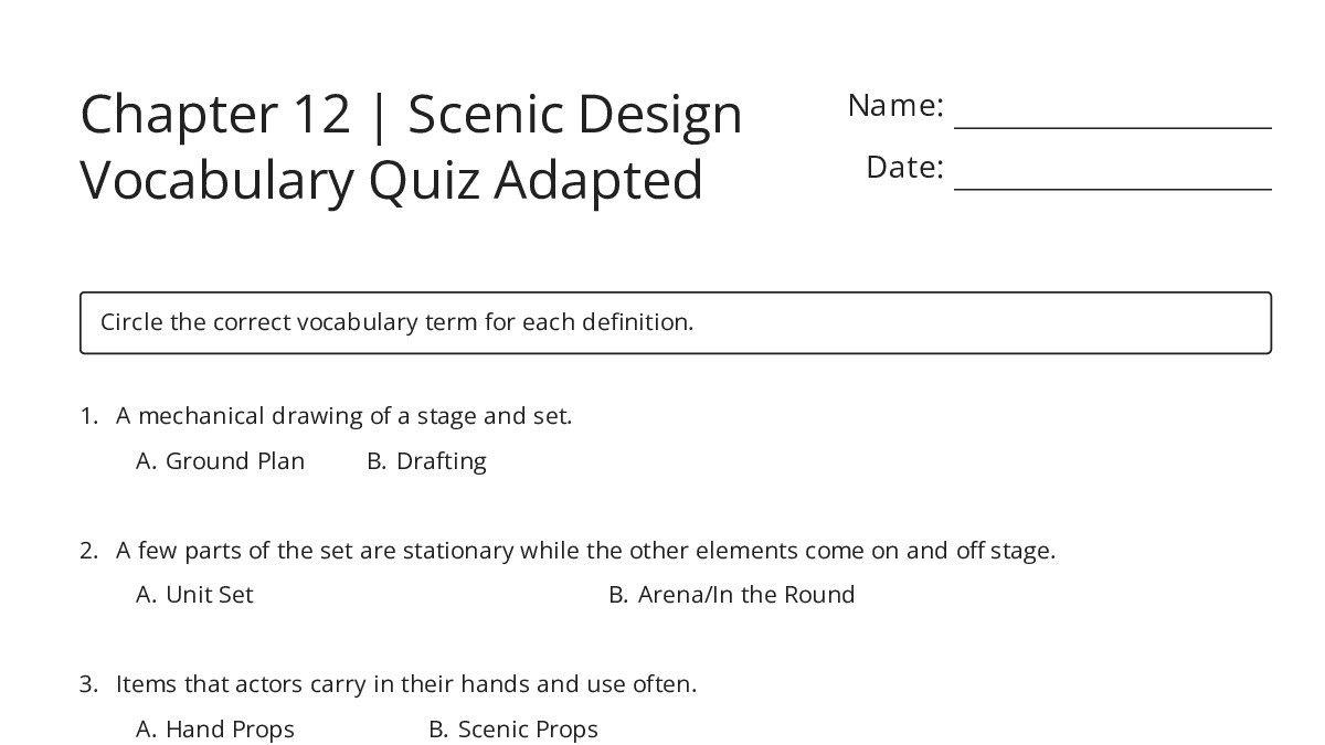 Chapter 12 | Scenic Design Vocabulary Quiz Adapted - My Worksheet Maker ...