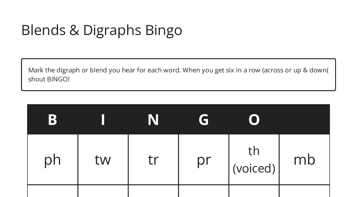 Blends & Digraphs Bingo - My Bingo Maker: Create Your Own Bingo Cards