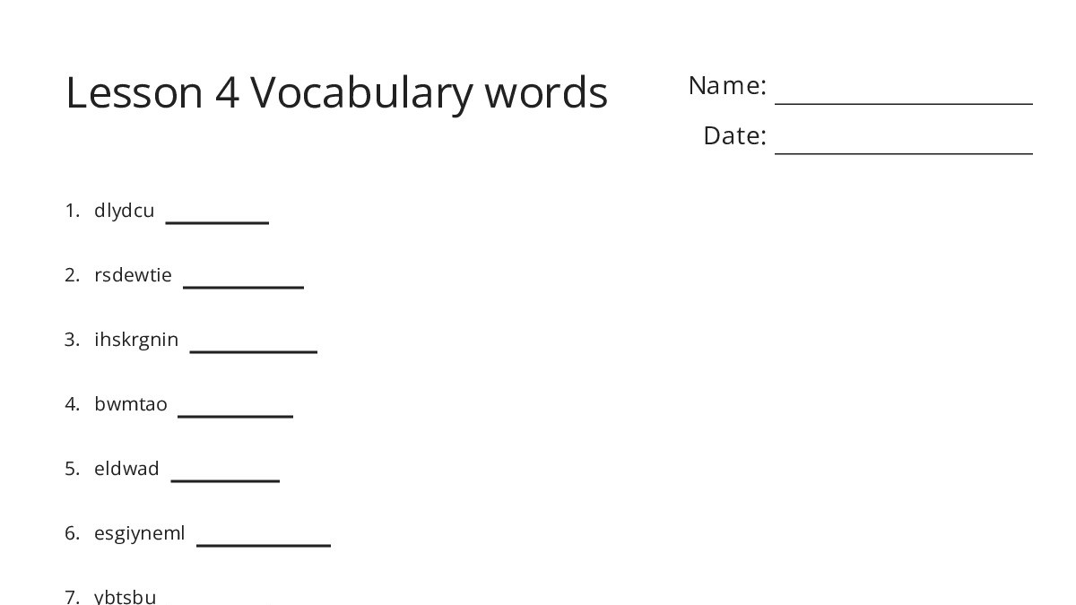 Lesson 4 Vocabulary words - My Worksheet Maker: Create Your Own Worksheets