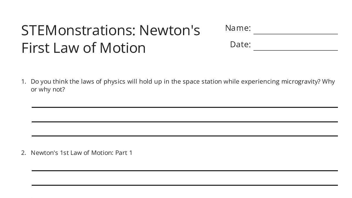 STEMonstrations: Newton's First Law of Motion - My Worksheet Maker ...